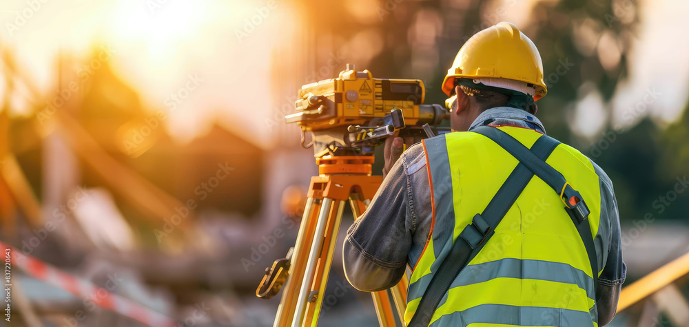 Surveyor builder worker Engineer with theodolite transit equipment at ...