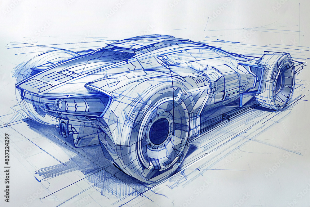 Futuristic Car Design Sketch - Detailed Illustration of Concept Car ...