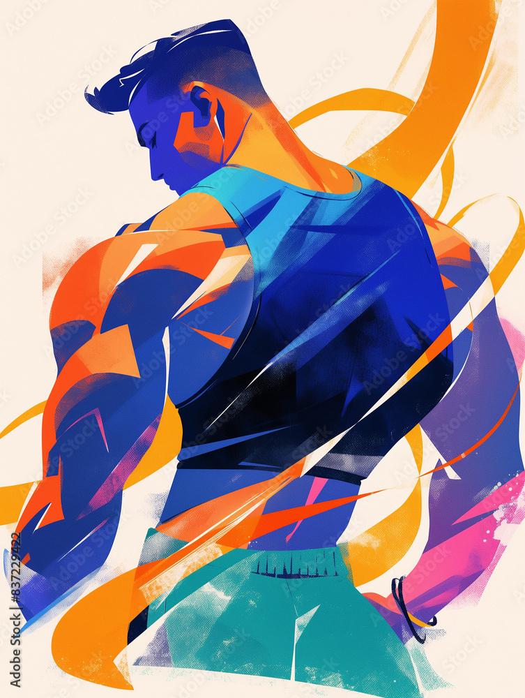 Fitness man creative digital illustration. Powerful male bodybuilder ...