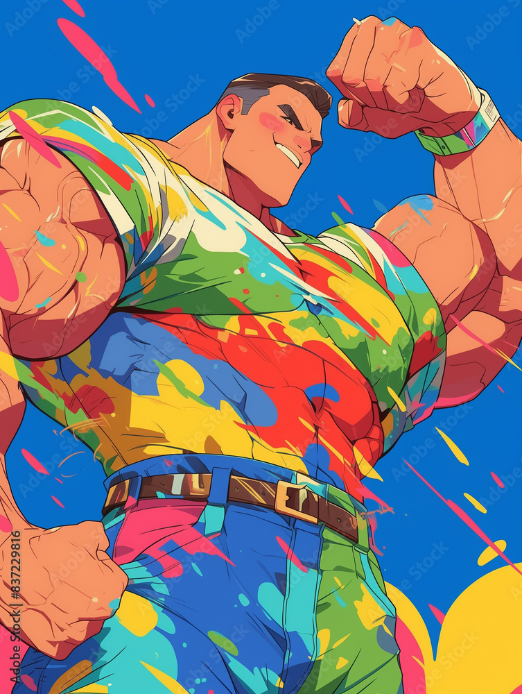 Fitness man creative digital illustration. Powerful male bodybuilder ...