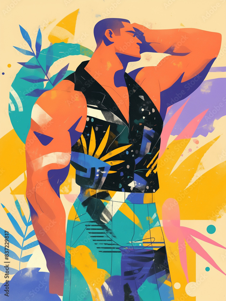 Fitness man creative digital illustration. Powerful male bodybuilder ...