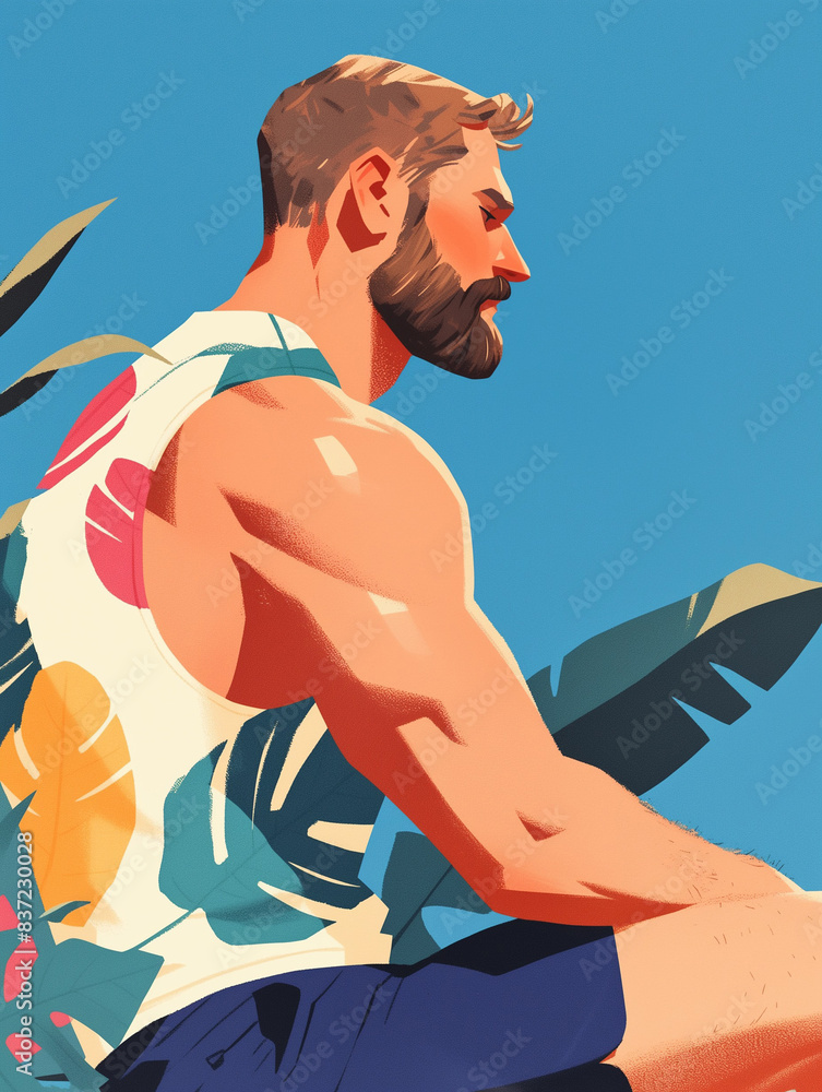Fitness man creative digital illustration. Powerful male bodybuilder ...