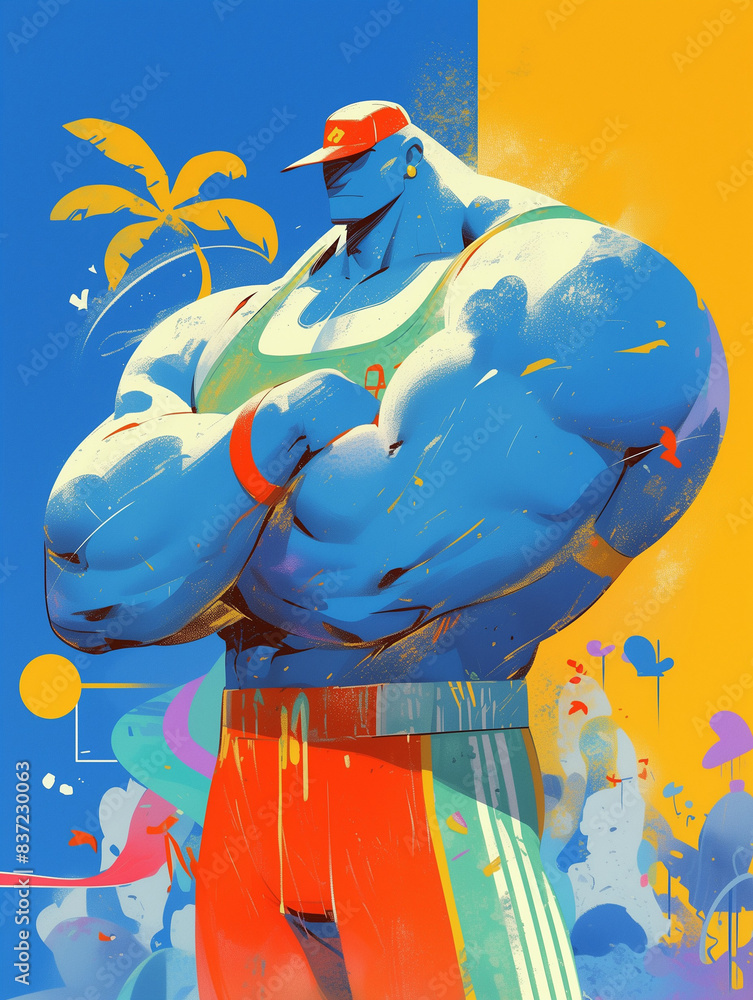 Fitness man creative digital illustration. Powerful male bodybuilder ...