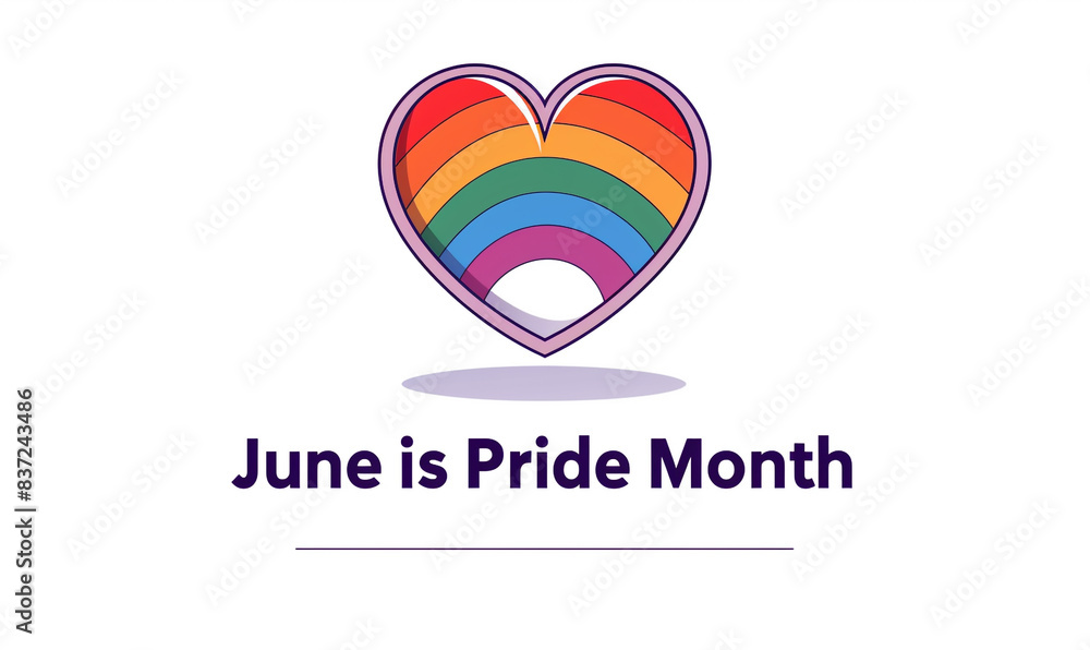 "June is Pride Month" text with a Progress LGBTQIA pride flag in heart ...