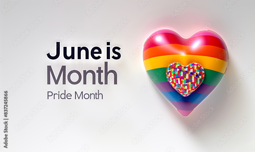 Stylish "June is Pride Month" lettering accompanied by a heart-shaped ...