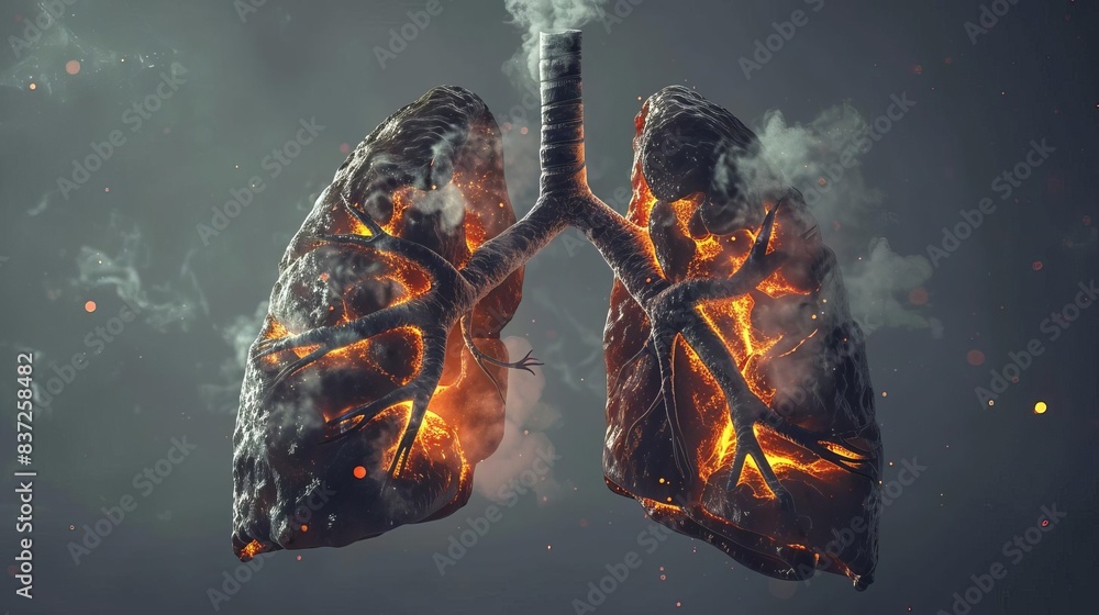 diseased smokers lungs depicting respiratory damage from tobacco use ...