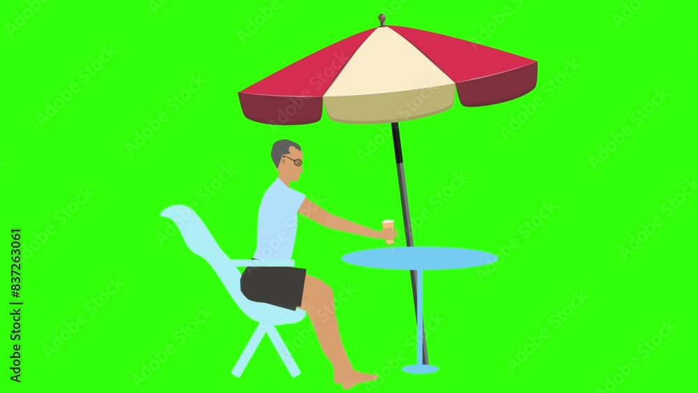 Cartoon animation of man character relaxing on green screen and ...