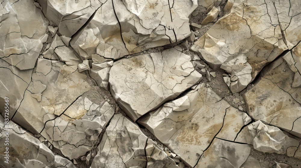 Fractured stone. Wreck texture. Damaged structure. Beige gray cracked ...