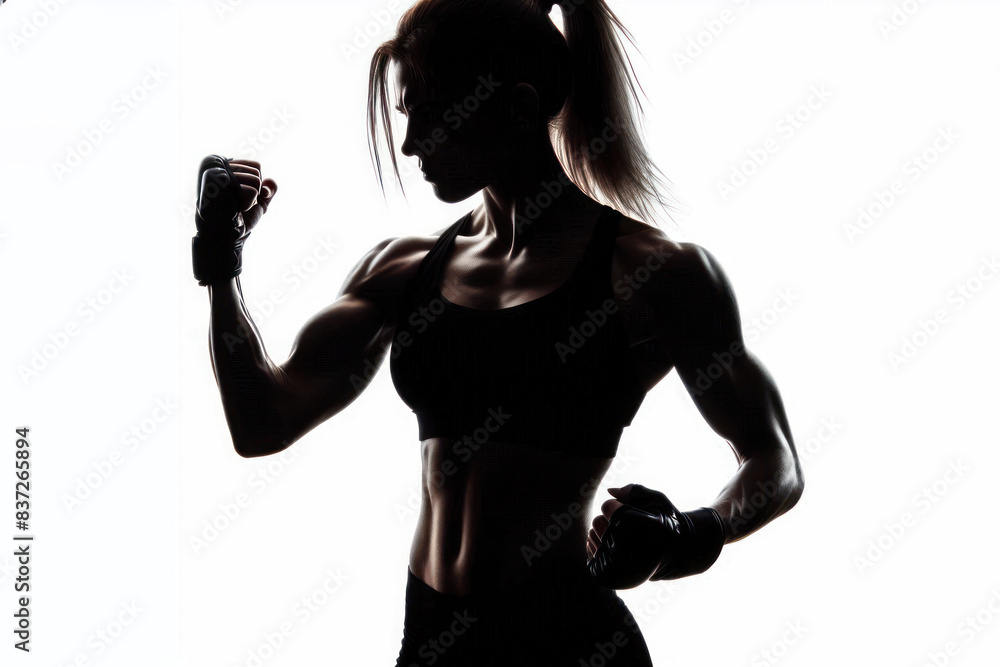 silhouette Angry MMA woman fighter Isolated on white background Stock ...