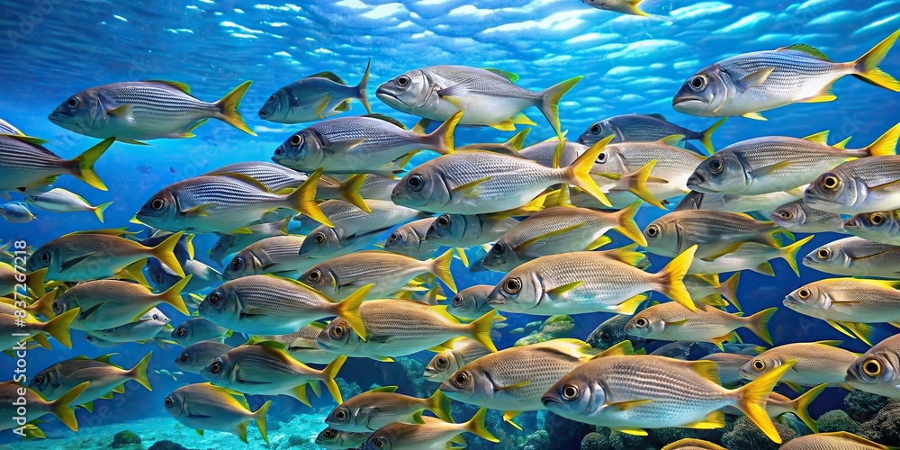 School of fish swimming together in the ocean, ocean, aquatic, marine ...
