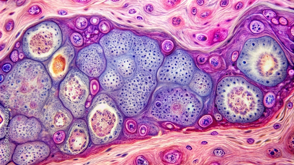 Detailed pathology image of skin biopsy showing various types of skin ...