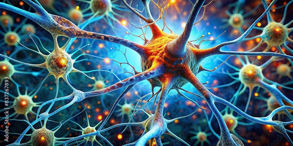Highly Detailed Microscopic Histology Image Of Human Brain Tissue Showing Neurons And Glial