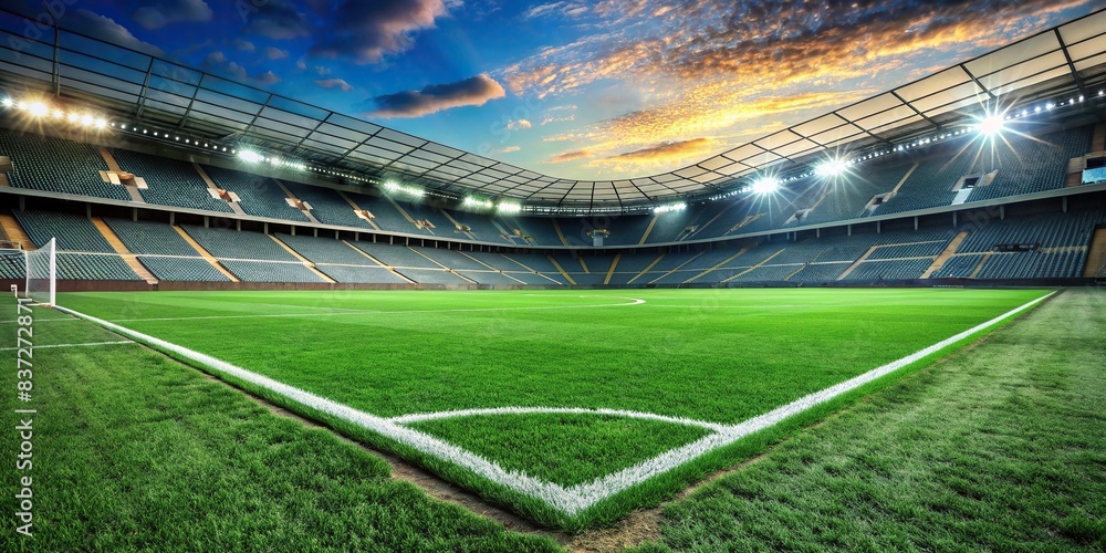 Soccer stadium corner with green grass and white lines, Soccer, Stadium ...