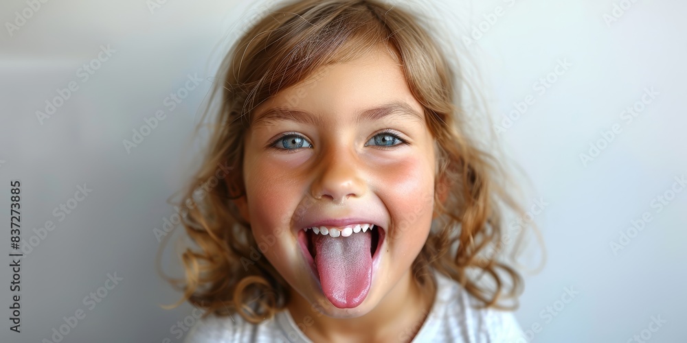 Detailed shot of a childs tongue sticking out playfully, high ...