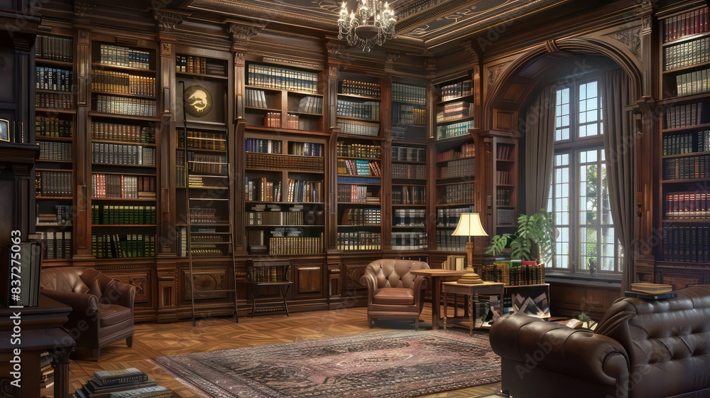 Wallpaper interior of a library wallpaper Home library with bookshelves ...