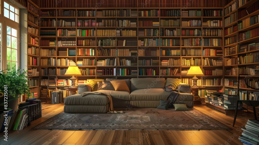 Wallpaper interior of a library wallpaper Home library with bookshelves ...