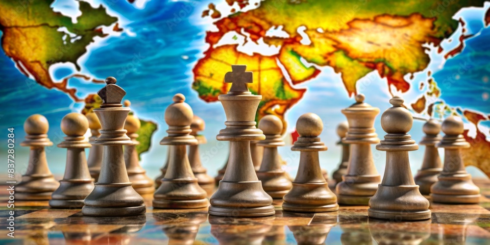 Geopolitical world represented through chess pieces in a , geopolitics ...