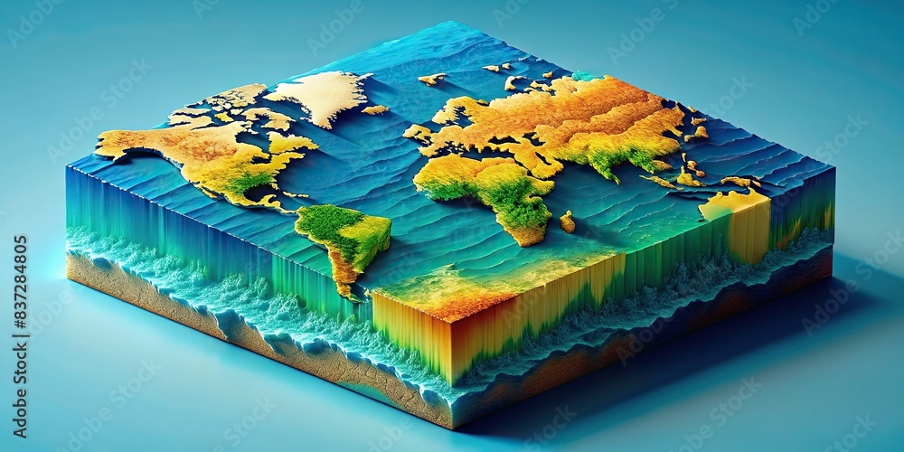 Isometric cube profile map of an ocean with vibrant colors , isometric ...