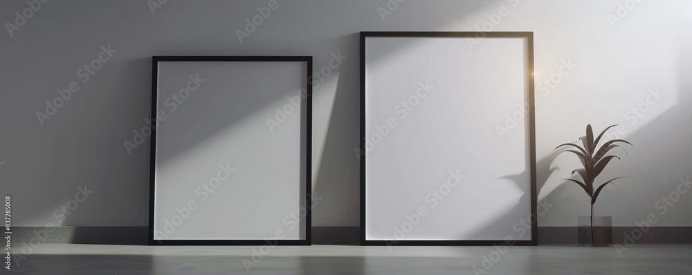 Two empty white frames with dark borders in an architectural studio ...