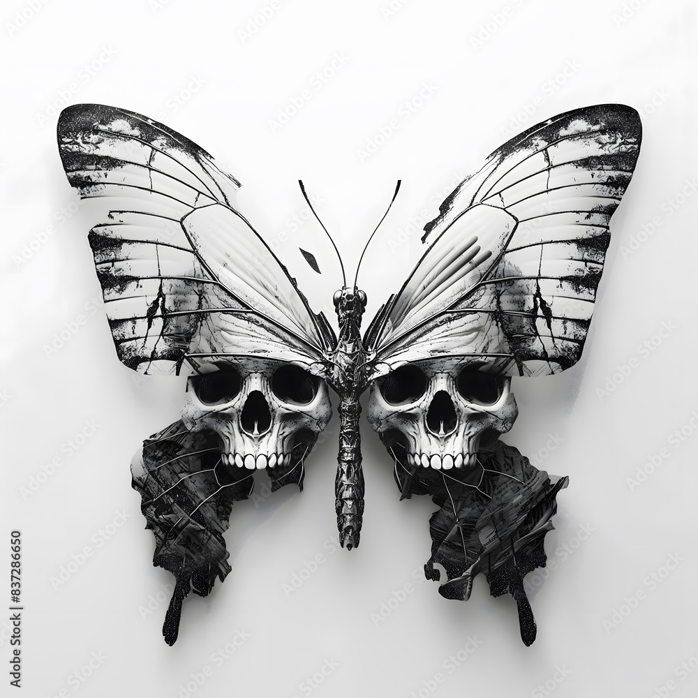 symmetrical high contrast photorealistic butterfly with double exposure ...