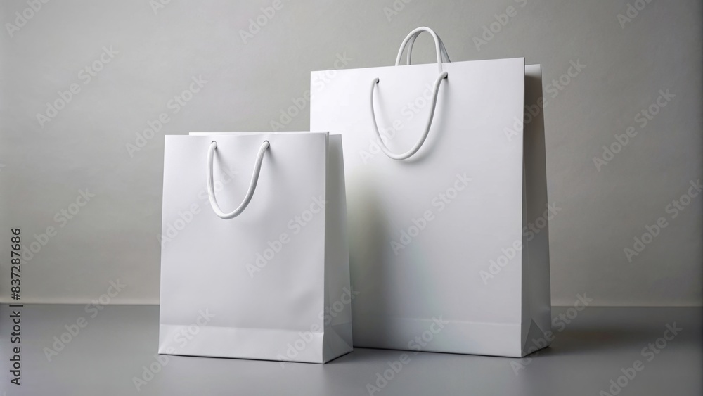 Two white paper shopping bags with clothing store brand logo, mock up ...