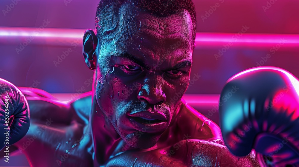 Boxing trading card template, flat design with front view of boxer ...