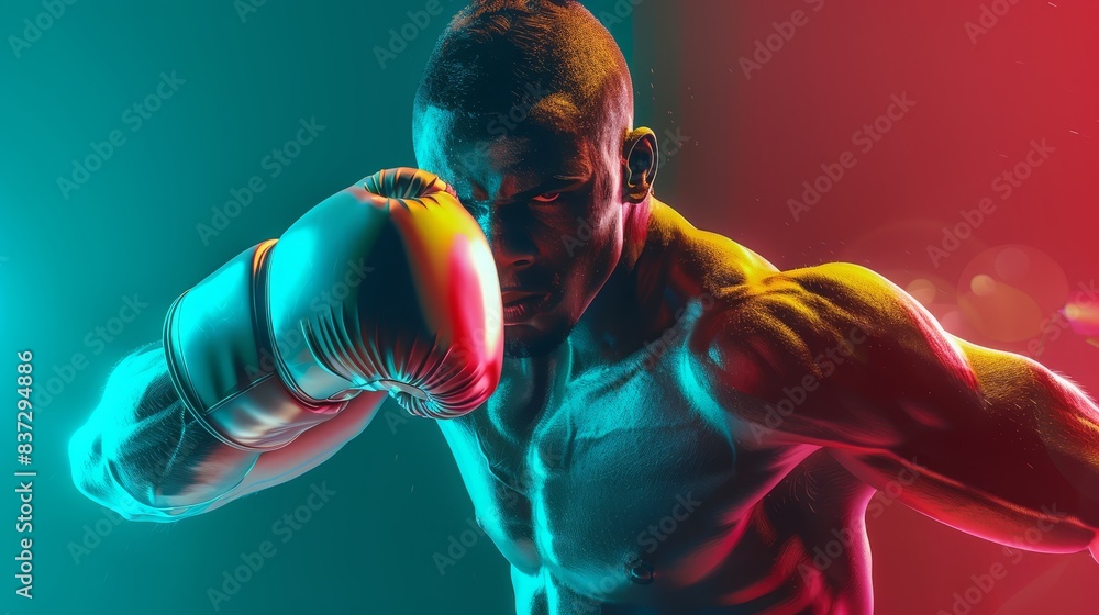 Boxing trading card template, flat design with front view of boxer ...