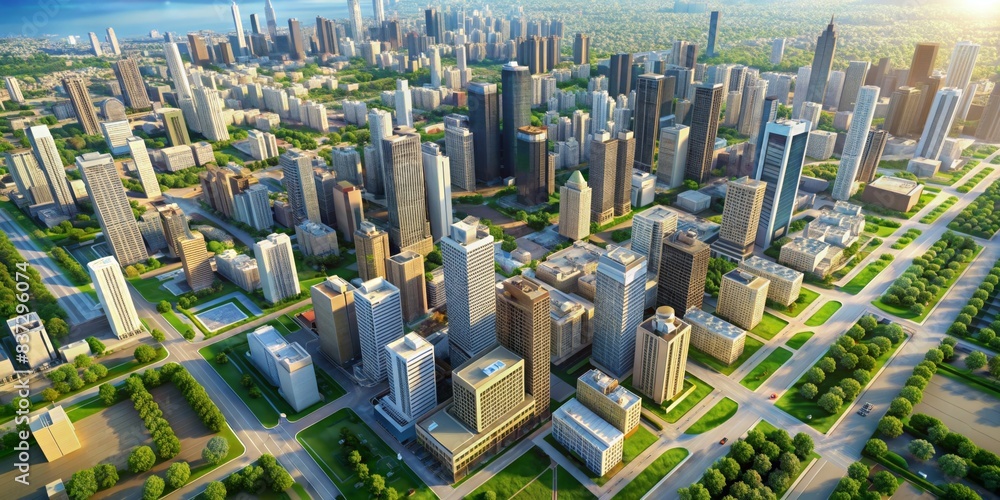 Modern city layout from a bird's-eye view, rendering, urban, cityscape ...