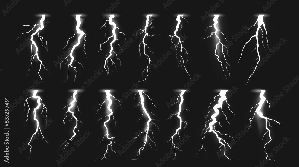 A sprite sheet presents lightning strikes animation, portraying ...