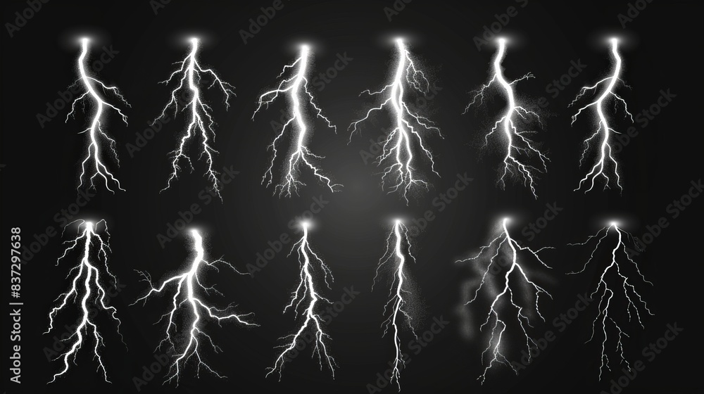 A sprite sheet presents lightning strikes animation, portraying ...