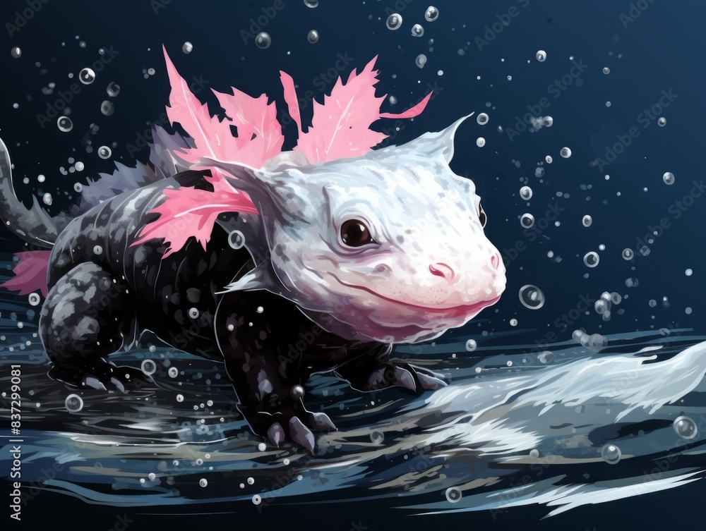 Cute axolotl with pink gills underwater in a vibrant and detailed ...