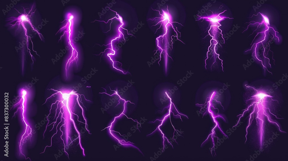Animation sprite sheet of thunderbolt strike. Purple lightning ...