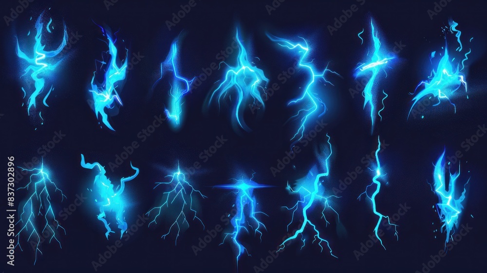 Cartoon lightning animation. Animated frames of electric strike, magic ...