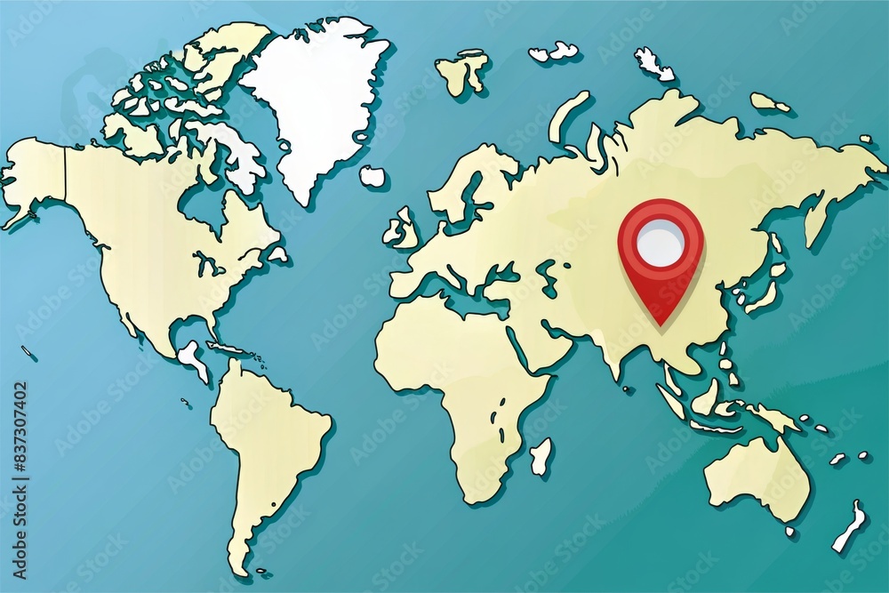 Digital map showing two marked locations, pins, markers, GPS ...