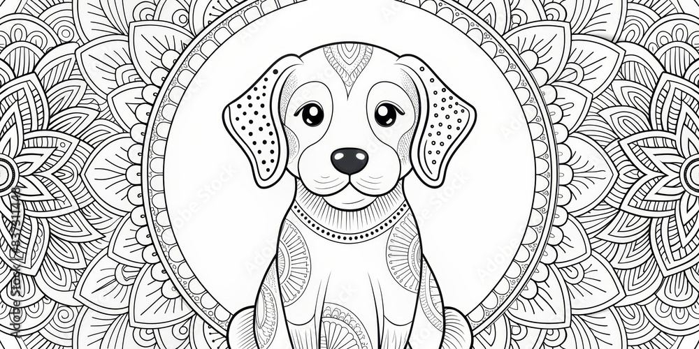 Printable coloring page of a cute dog on white background with a ...