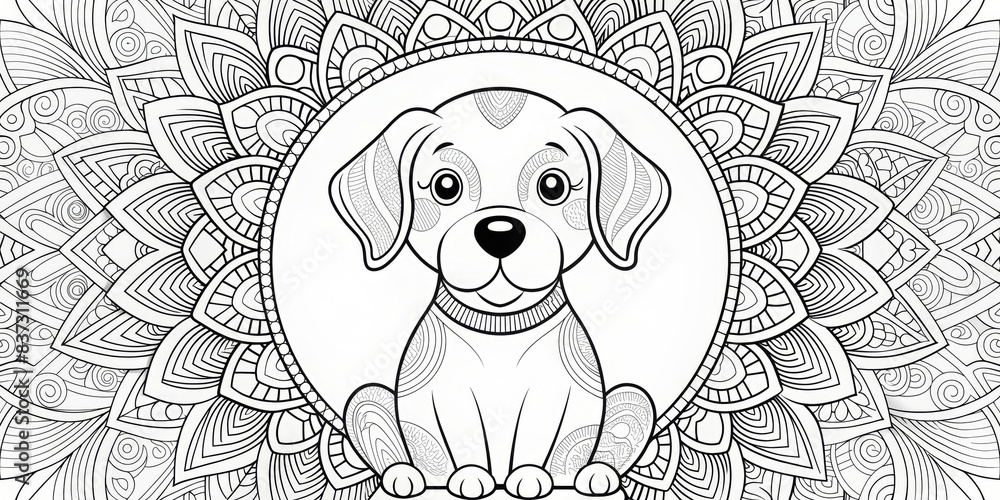 Printable coloring page of a cute dog on white background with a ...