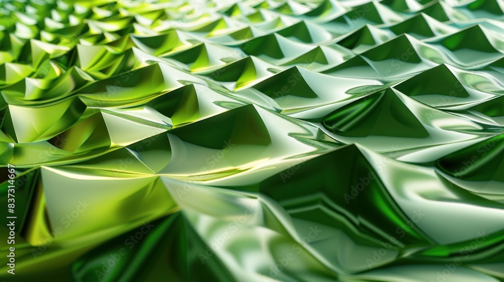 Cube waves background with metallic texture and bright green highlights ...