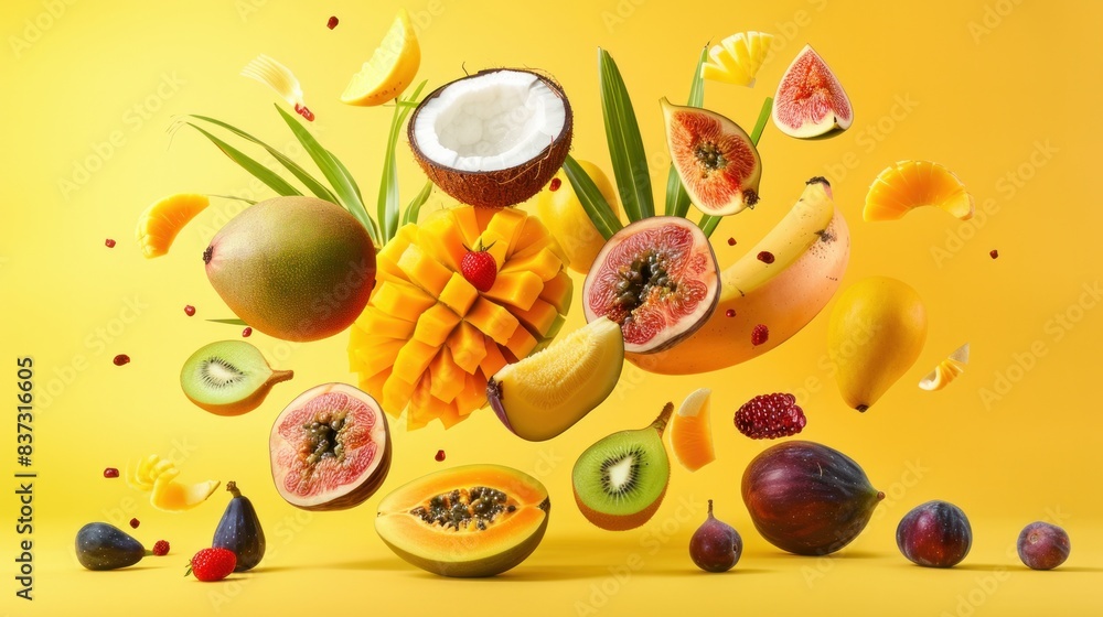 Exotic fruit mix with coconuts, mango, fig, passionfruit, and starfruit ...