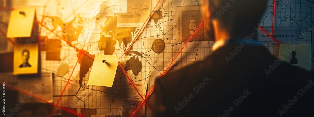 Banner of Close up shot of investigation board. Detective board with ...