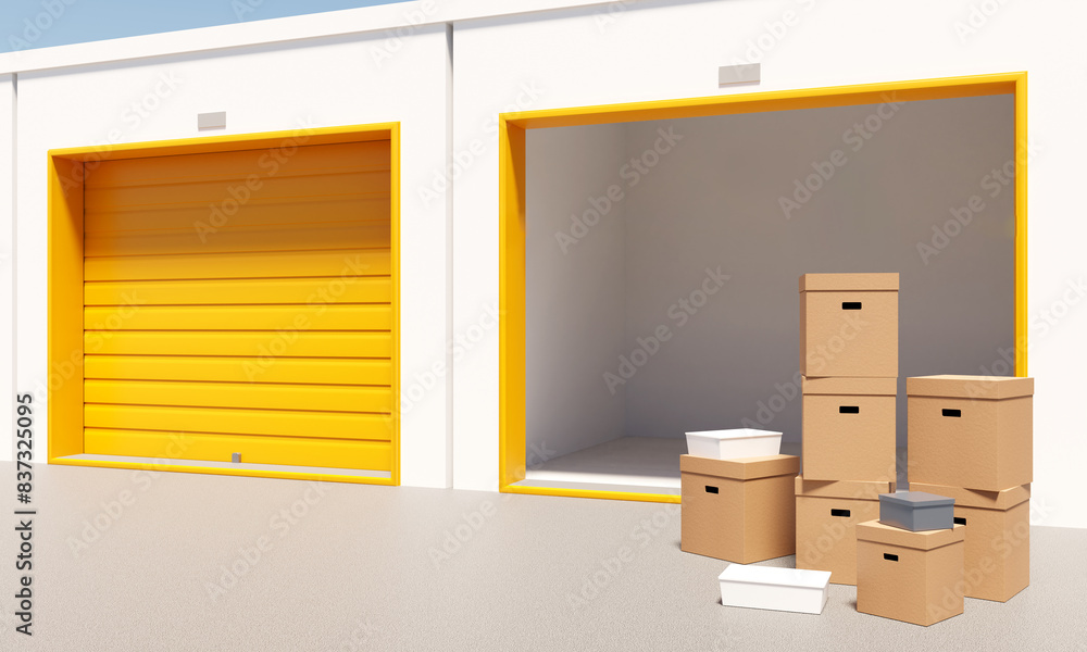 Storage unit. Rental warehouse for business. Storage garage with open ...