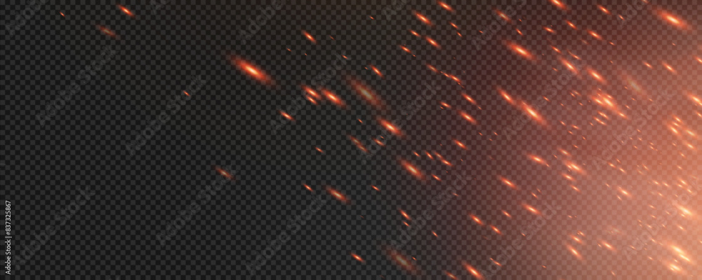 Burning hot sparks effect with embers burning ash and smoke flying in ...