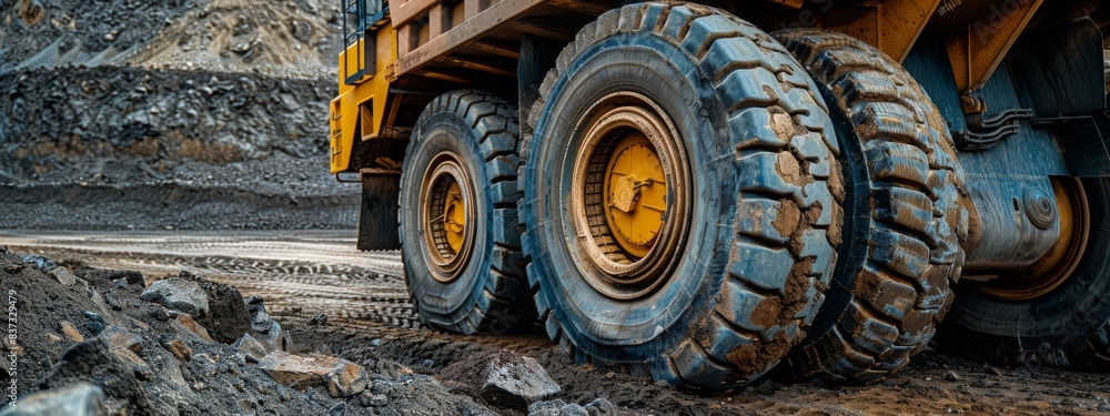 Banner of Tires close up. A huge wheel with a tire of a dump truck ...