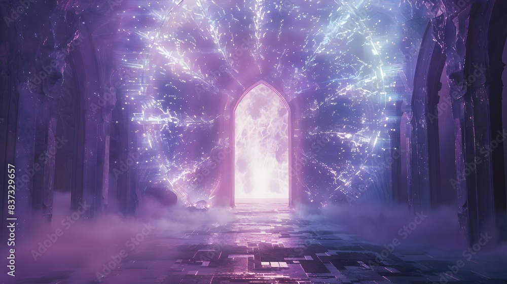 Ornate crystal gate with magical patterns, leading to another dimension ...