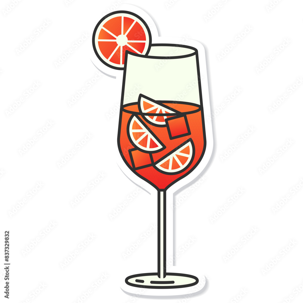 Sticker glass of aperol spritz isolated.Summer cocktail aperitif with ...