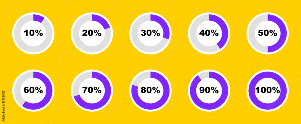 Circle percentage diagrams set. Loading indicator. Download process ...