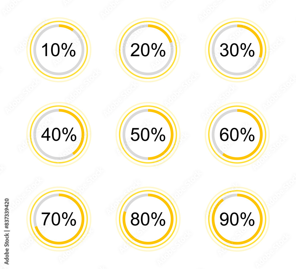 Circle percentage diagrams set. Loading indicator. Download process ...