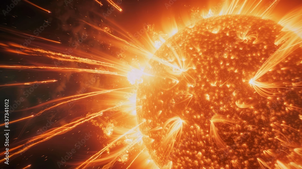 Realistic Solar Storm at Sun Surface close up from sun High Resolution ...