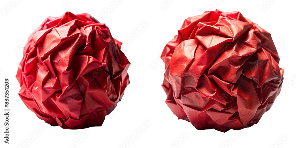 Red crumpled paper ball, highly detailed isolated on transparent ...