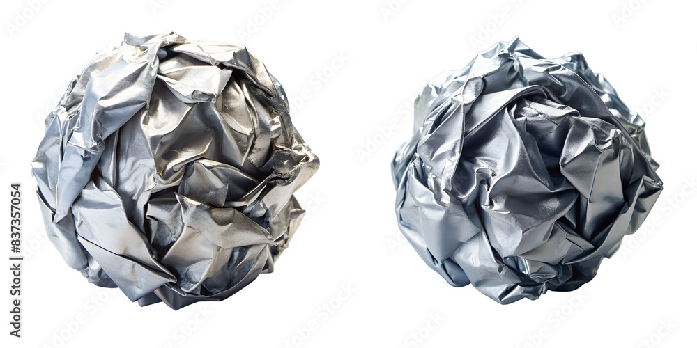 Silver crumpled paper ball, highly detailed isolated on transparent ...
