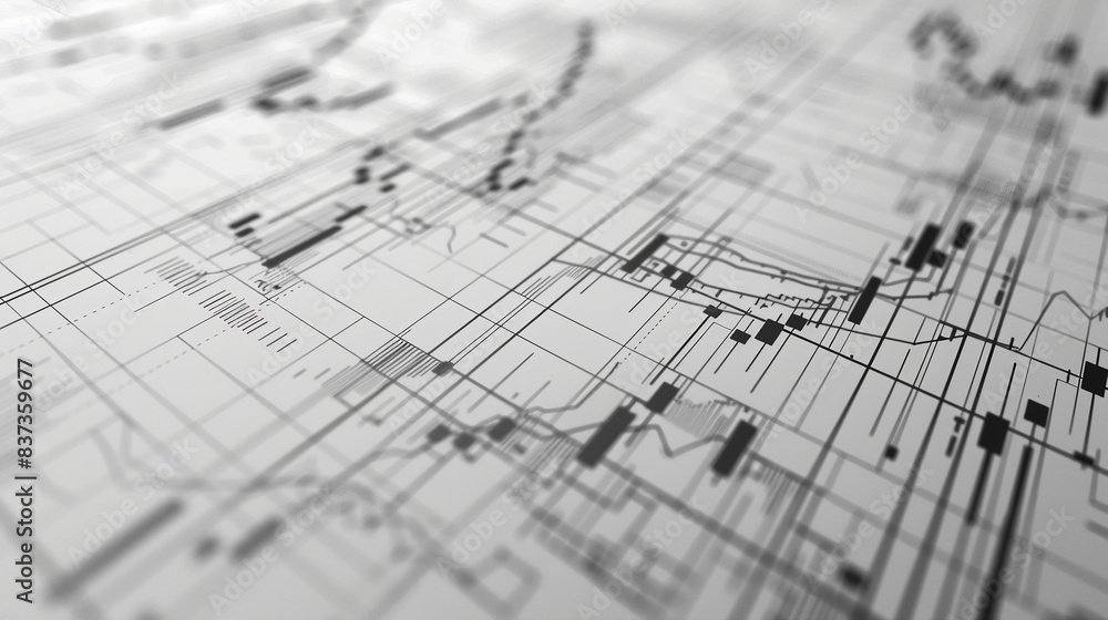 Graphite pencil sketch of a candlestick chart rendered in 3D ...